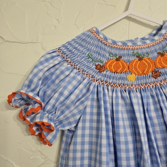 ANAVINI | Dresses | Nwt Anavini Hand Smocked Gingham Pumpkin Blue White ...